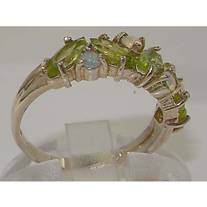 LetsBuyGold 925 Sterling Silver Natural Peridot & Opal Womens Wedding Ring - Size 10.5