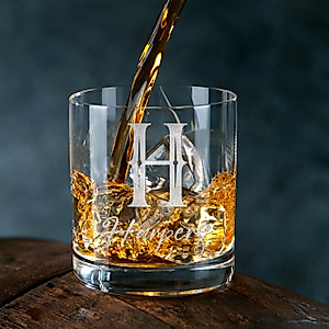 Personalized Whiskey Glasses Set of 2, Custom Rocks Glasses for Scotch, Bourbon, 10 oz, 5 Initial Designs, Engraved Whiskey Glass Set, Whiskey Gifts for Men, Old Fashioned Lowball Glasses