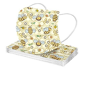Hozxclle 50 PC Adult Summer Disposable Face_Masks Bee Floral Printed Print Face Bandanas Facecover Breathable 3 Ply Filter,Green