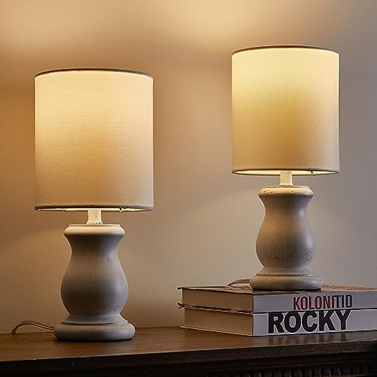 OYEARS 12.25" Small Table Lamps Set of 2 for Bedroom Living Room Simple Retro Wood Grain Farmhouse Bedside Lamps Suitable for Nightstand Children's Room or University Dormitory