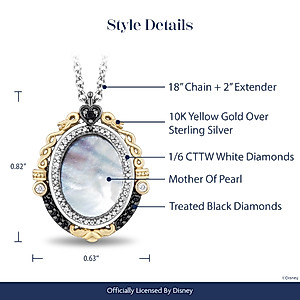 Jewelili Enchanted Disney Fine Jewelry Sterling Silver and 10k Yellow Gold with 1/6cttw Diamond and Mother of Pearl Evil Queen Mirror Pendant