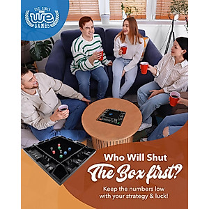 WE Games Shut The Box Wooden Board Game - Classic 4-Player Table Top Math Dice Game, Black Stained Wood, 8.5 in. Travel Size, 10 Numbers, for Families and Adults