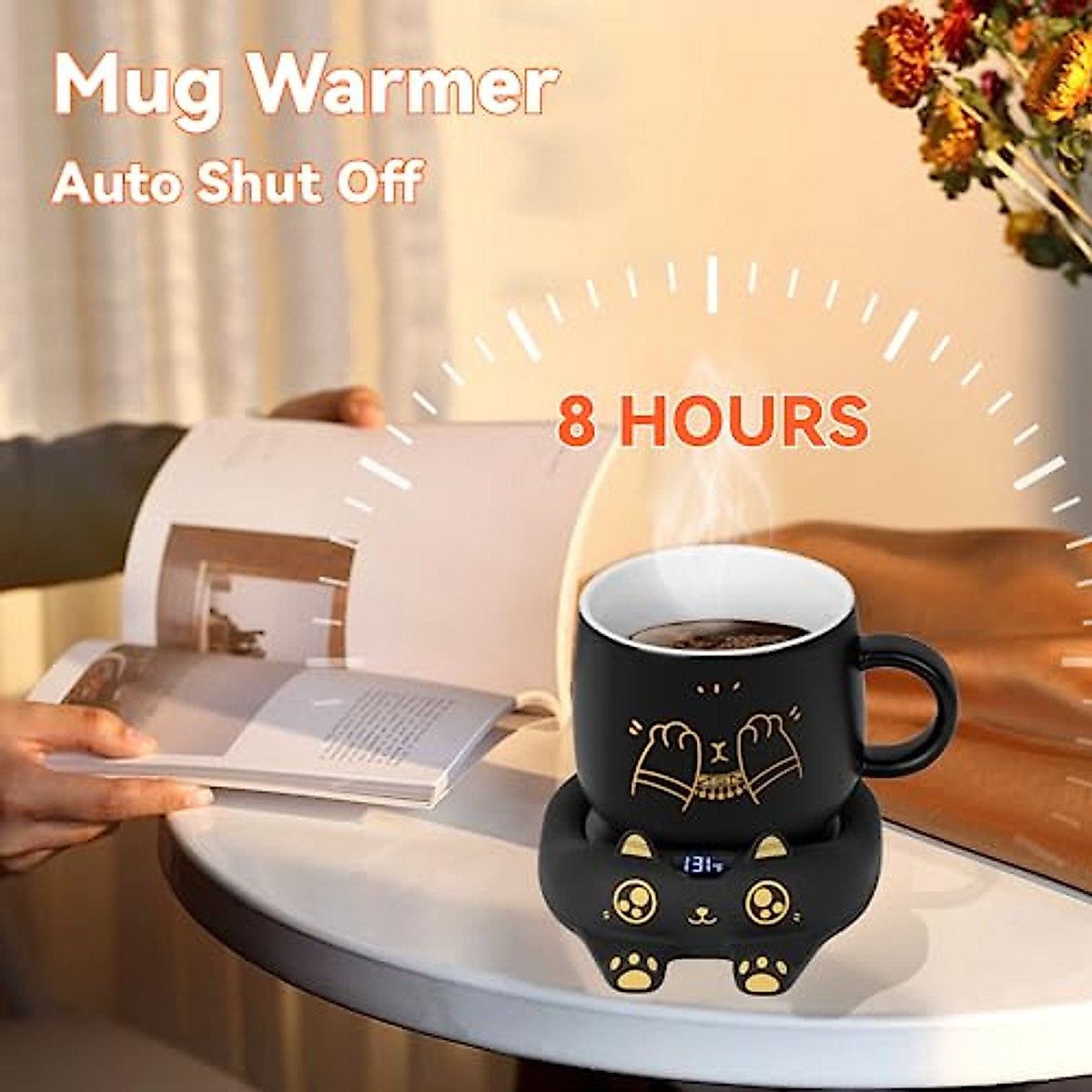 PUSEE Mug Warmer with Mug, Cute Coffee Warmer for Desk Coffee Cup Warmer Auto Shut Off, Electric Candle Warmer with 3 Temp Settings,Coffee Warmer with Cup Set Coffee Gifts Birthday Gift Office Gifts