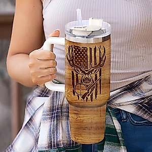 Hyturtle Personalized Hunting Gifts For Men-Deer Hunting Tumbler 40oz with Handle & Straw-Stainless Steel Travel Coffee Cup With Lid Gift For Dad Him Boy Husband-Birthday Christmas Gifts For Hunters