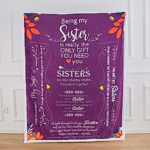 Funny Sister Blanket Birthday Gifts | Luxurious Sister Blanket with Loving Messages for Sister Birthday Gifts | Snuggly Soft Fleece Blanket Sister Gifts From Sister | 50" X 60" (Sherpa Fleece, Purple)