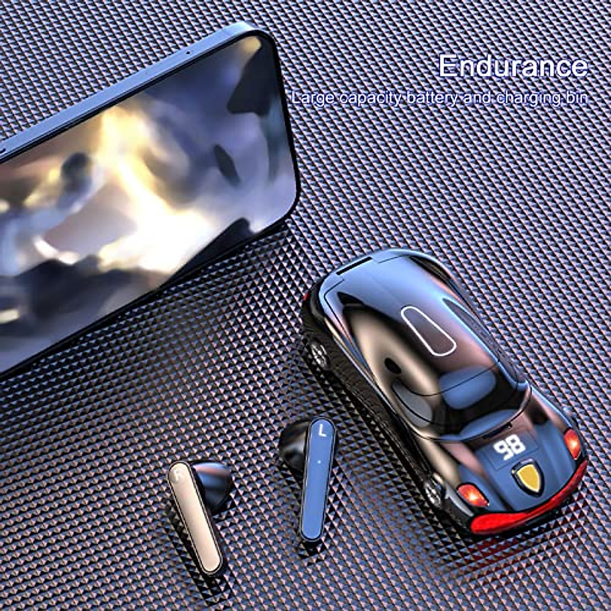 Lovskoo True Wireless Bluetooth Headset Earphones 5.0 Headphones Sport Waterproof with Game Sports Car Modeling Wireless Charging Case Stereo in-Ear Earphones Built-in Mic Noise Cancelling Earbuds