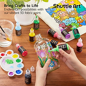 Shuttle Art Fabric Paint Set, 45 Colors 3D Permanent Paint with Brushes Palette Fabric Pen Fabric Sheet Stencils, Glow in The Dark, Glitter,Metallic Colors for Textile Fabric T-Shirt Jeans Glass