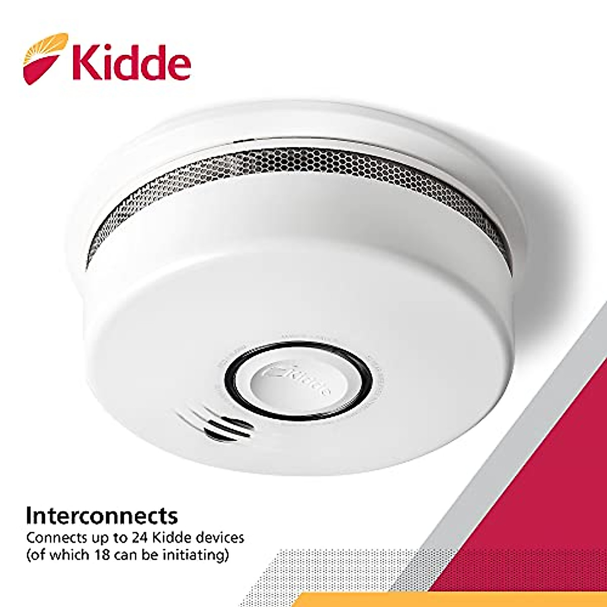 Kidde Smoke Detector, 10-Year Battery, Photoelectric Sensor Wire-Free Interconnect Smoke Alarm, Voice Alert, White, 2 Count