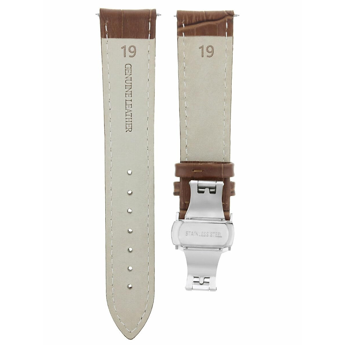 Ewatchparts 19MM LEATHER WATCH BAND FOR IWC TOP GUN PILOT PORTUGUES DEPLOY CLASP LIGHT BROWN