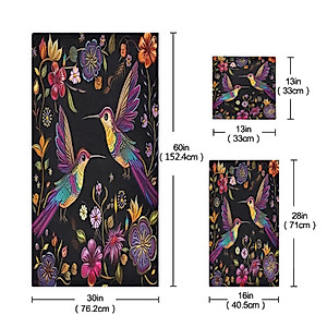 Flradish Hummingbirds Flowers Towels 3 Pack Bath Towels for Bathroom Set Soft Cotton Highly Absorbent Lightweight & Quickdry Towel Set 1 Bath Towel,1 Hand Towel,1 Washclothe