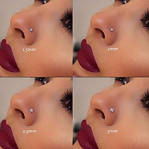 Kridzisw 18G Nose Rings Studs for Women 18 Gauge Surgical Stainless Steel Screw Twist Spiral Corkcscrew Silver Cute Nose Nostril Ring Stud Hook Piercing Jewelry Set Pack Women Men CZ Diamond Opal 2MM
