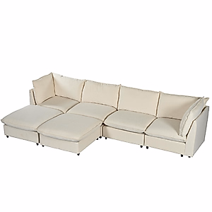 Merax 136.6" Large U-Shape L-Shape Sectional Sofa with 2 Chaise and Removable Ottomans for Living Room,Beige