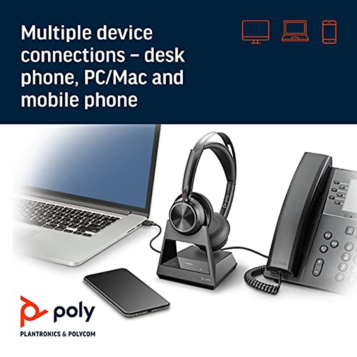 Poly - Voyager Focus 2 Office USB-A (Plantronics) - Bluetooth Dual-Ear (Stereo) Headset with Boom Mic - USB-A PC/Mac/Desk Phone Compatible - Active Noise Canceling - Works with Teams, Zoom & More