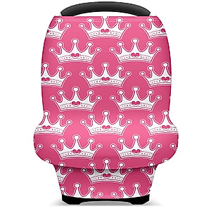 Baby Car Seat Covers Pink Girly Princess Royalty Crown Nursing Cover Breastfeeding Scarf Stroller Cover for Babies Multiuse Infant Carseat Canopy for Boys Girls, Shower Gifts