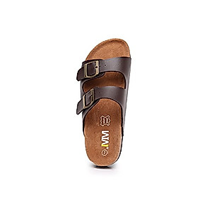 WTW Slip on Flat Cork Sandals for Men with Adjustable Strap Buckle Open Toe Slippers Suede Sole (US 7, Brown)