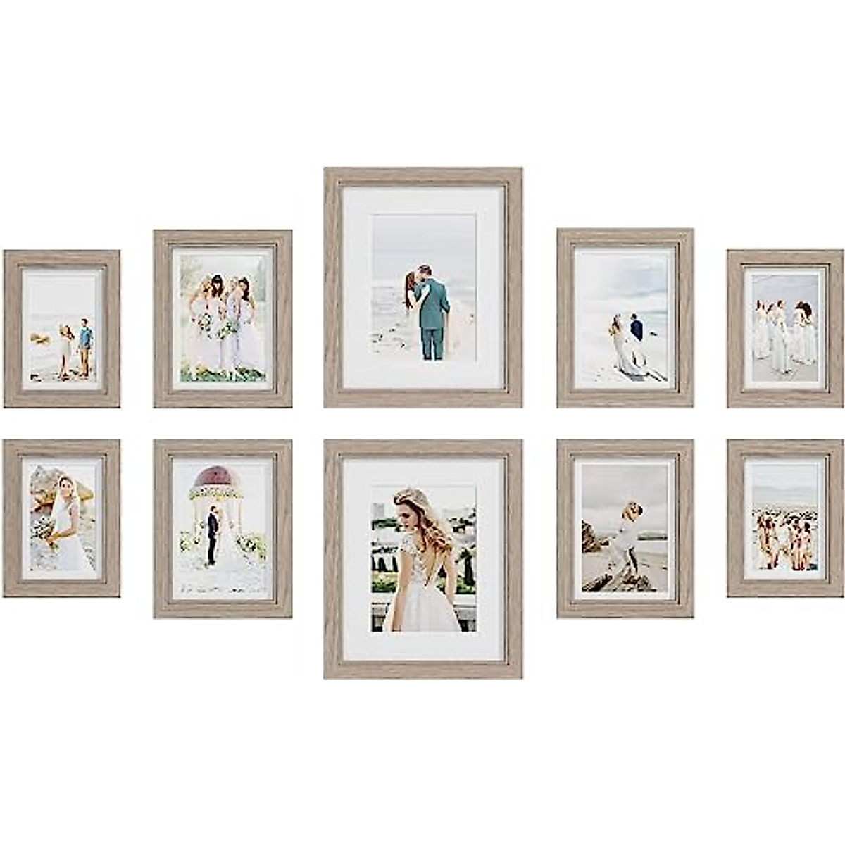 Povrgive Picture Frames Set of 10 Wood Grain, Bulk MDF Frames for 8x10, 5x7, 4x6 Photos Real Glass for Wall or Tabletop