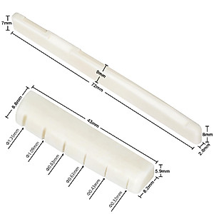 Blisstime 6 String Acoustic Guitar Bone Bridge Saddle and Nut and 6pcs Ebony Guitar Bridge Pins