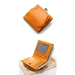 IJUN Full Grain Leather Bifold Small Wallet with Kiss Lock Coin pocket Genuine Leather Vintage Italian Oiled Vegetable Tanned Leather