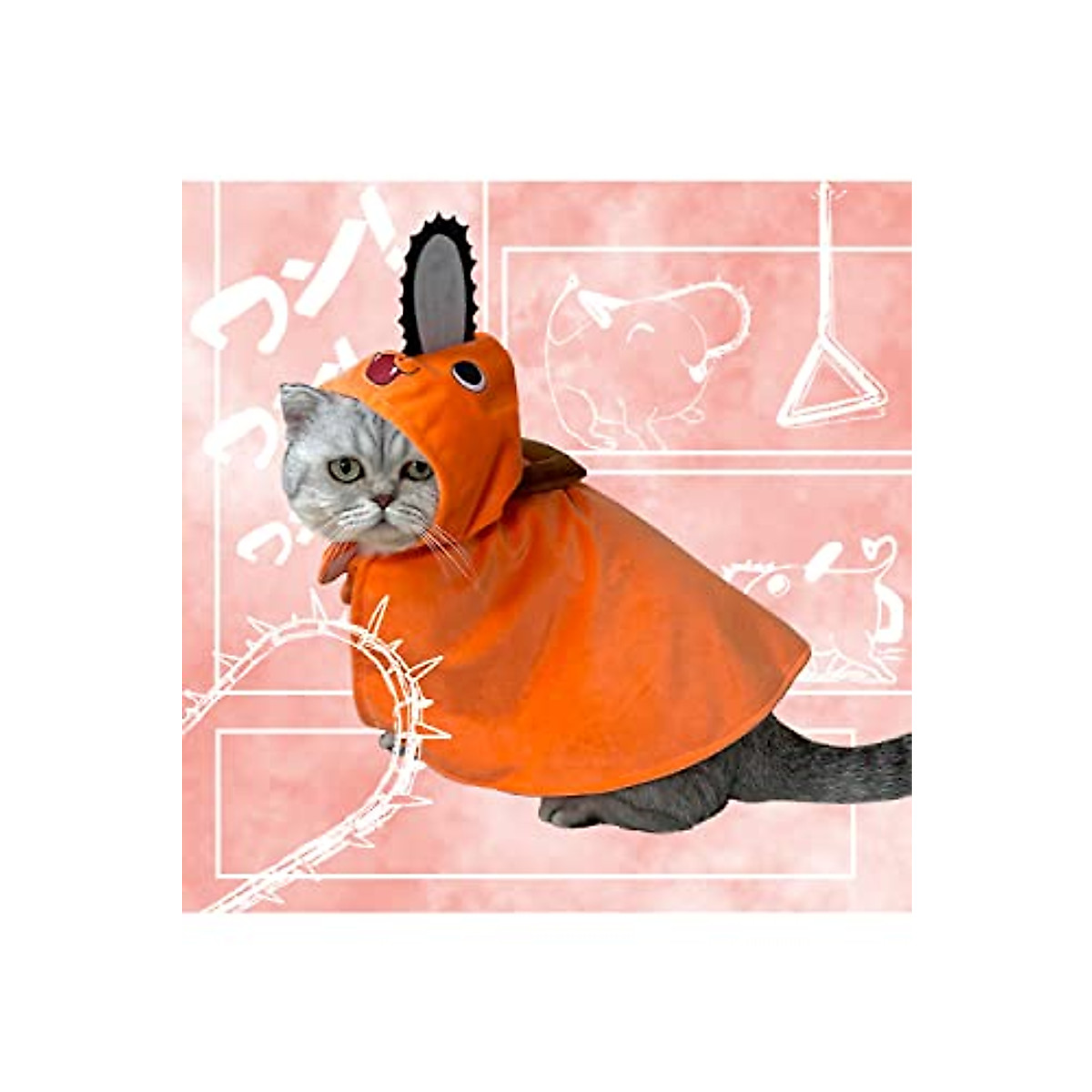 Wolancy Pochita Cat Dog Costume Chainsaw Cloak for Pet Halloween Clothes