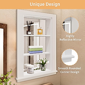 Jesantab 14 x 24 Recessed Medicine Cabinet, White Bathroom Cabinet Wall Mount, 3-Tier Wall Niche with Mirror, Shower Niche for Bathroom Storage