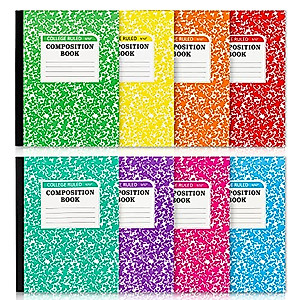 feela Composition Notebook, 8 Pack 8 Pastel Colors College Ruled Composition Books Bulk, Marble Cover Notepad Lined Cute Journal Notebooks for School Supplies Notes Taking Writing, 9.75 X 7.5 in