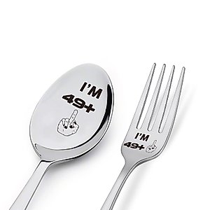 49 Plus Stainless Steel Spoon&Fork for Men Women, Funny Turning 50Years Old day Spoon&Fork Idea for Wife Friends Sister Coworker