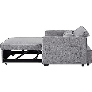 3-in-1 Convertible Upholstered Loveseat Sofa Couch with Pull-Out Sleeper Bed,2-Seat Futon Lounge Recliner Sofá Chair with Adjustable Reclining Backrests,Lumbar Pillows and Side Pockets for Living Room