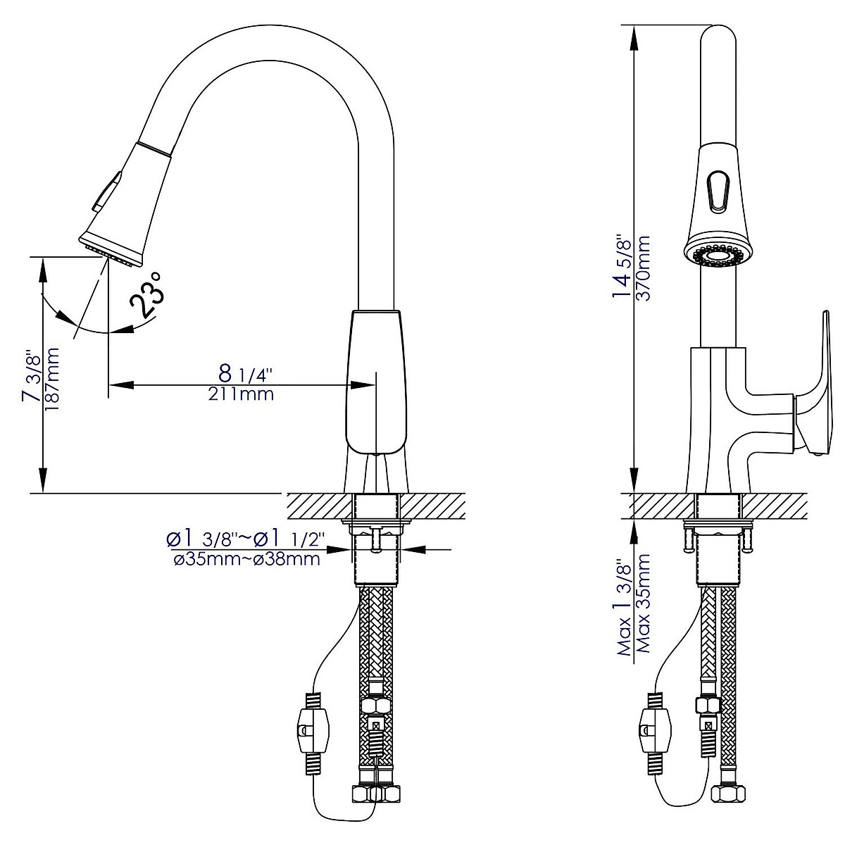 ALFI brand ABKF3889-PC Kitchen Faucet, 14.6"H, Polished Chrome
