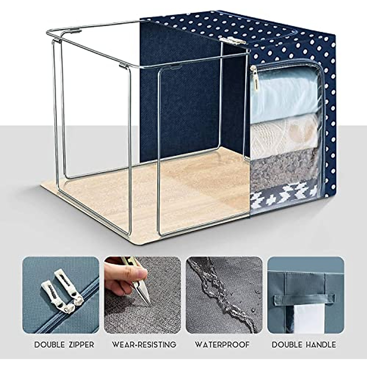 Blushbees® Oxford Fabric Collapsible Storage Boxes for Clothes/Quilts/Linen with Metal Supports (PACK OF 4 BOXES - LARGE SIZE 20×16×15 INCH)