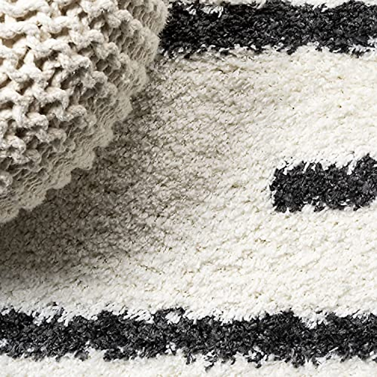 JONATHAN Y MOH402A-3 Alaro Berber Stripe Shag Indoor Area-Rug Bohemian Geometric Contemporary Glam Easy-Cleaning Bedroom Kitchen Living Room Non Shedding, 3 X 5, White/Black