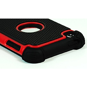 iPod Touch 4 Case, Bastex Hybrid Slim Fit Black Rubber Silicone Cover Hard Plastic Red & Black Shock Case for Apple iPod Touch 4, 4th Generation