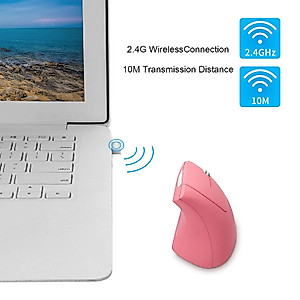 OTYSRH Ergonomic Wireless Vertical Mouse Ergo Optical 2.4G Cordless Mouse Portable Travel Mice with 6 Buttons 3 Adjustable DPI 800/1200/1600 for PC Laptop Desktop (Pink)