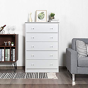 Giantex 5 Drawer Chest, Storage Dresser, Wooden Clothes Organizer Bedroom, Hallway, Entryway Furniture Large Storage Cabinet (White)