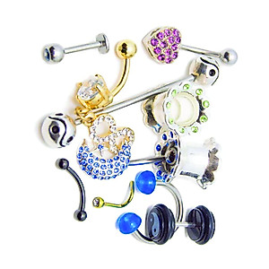 BodyJewelryOnline Randomly Picked Body Jewelry Pack [50 Pieces: Belly/Nose/Nipple/Tongue/Ear/Lip Rings], Package May Include Plugs/Bars/Belly/Industrial/Acrylic/316L Surgical Steel Jewelry