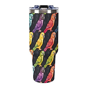 Conures Colorful Parrot 40 Oz Tumbler Insulated Stainless Steel Water Bottle Travel Mug Car Cup with Handle And Straw