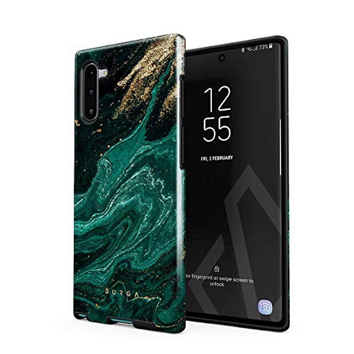 BURGA Phone Case Compatible With Samsung Galaxy Note 10 - Hybrid 2-Layer Hard Shell + Silicone Protective Case -Emerald Green Jade Stone Luxury Gold Glitter Marble - Scratch-Resistant Shockproof Cover
