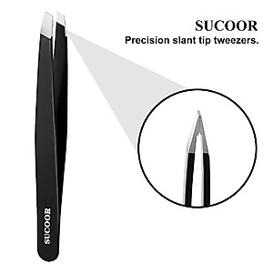 SUCOOR professional stainless steel inclined tweezers, suitable for men and women, high precision, professional removal of ingrown hairs, plucking, hair removal, easy to carry outer packaging(1Pack).