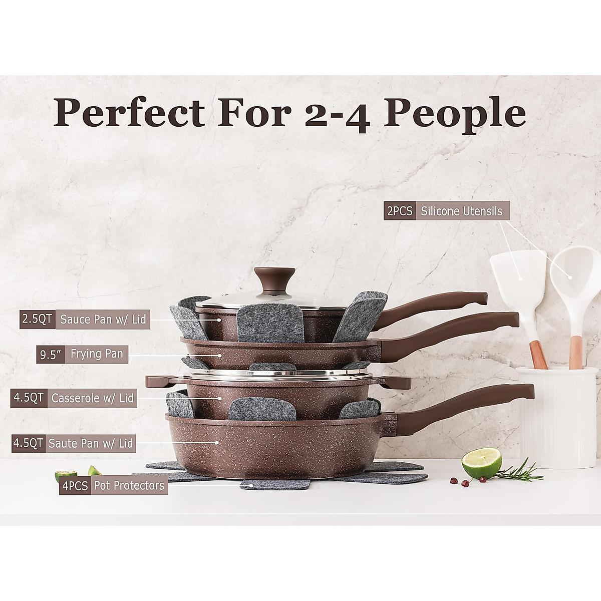 SENSARTE Nonstick Cookware Set 13-Piece, Healthy Pots and Pans Set Non-toxic Kitchen Cooking Set with Granite Coating, Stay-Cool Handles, Silicone Utensils and Pot Protectors, PFOA Free