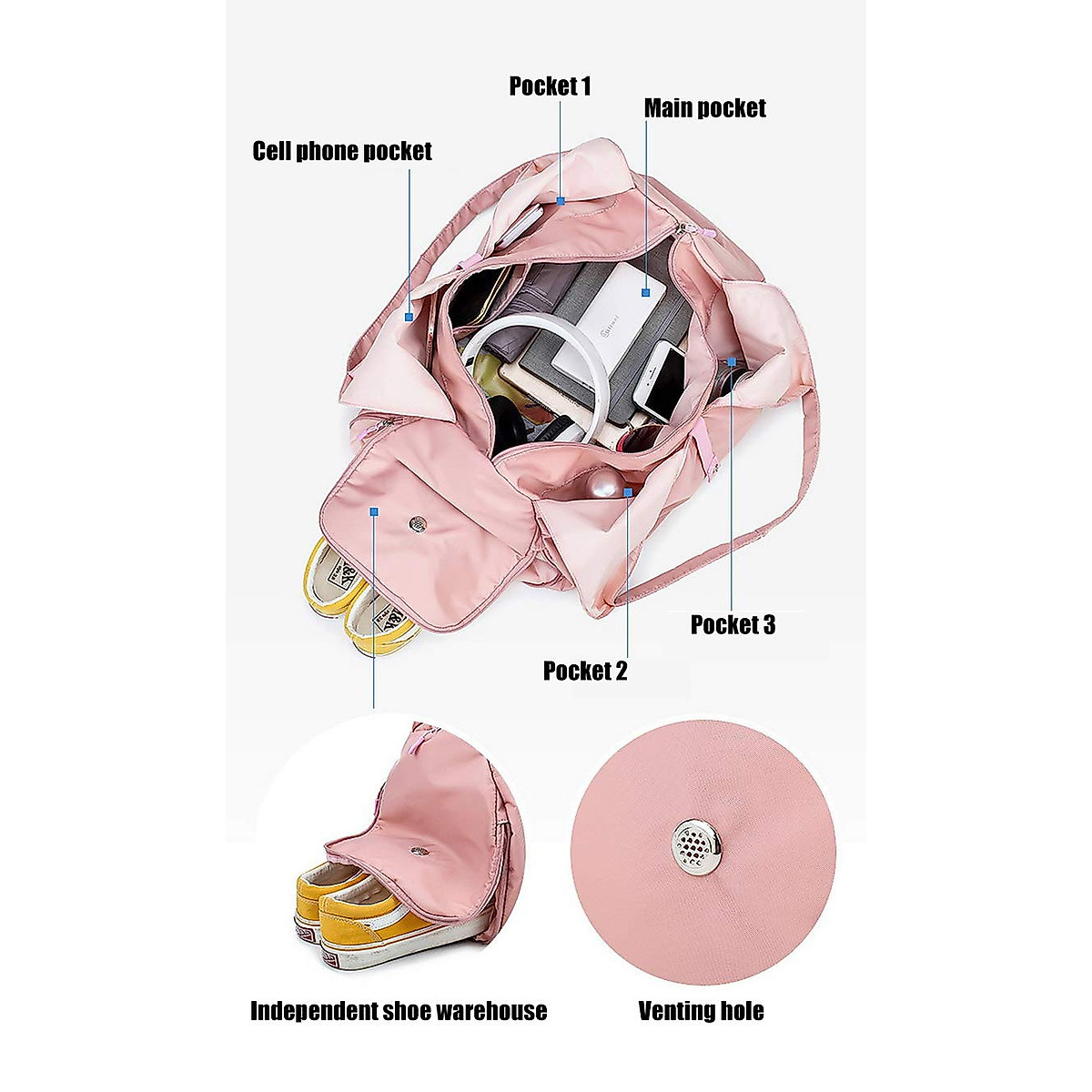 UIYTR Yoga Mat Gym Bag Fitness Bags for Women Men Training Sac De Sport Travel Gymtas Nylon Outdoor Travel Sports Carry On Gym Bag (Pink)