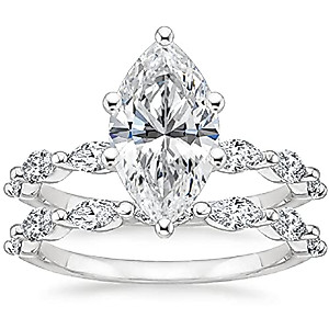 JEWELERYN Lovely Solitiare Bridal Set, Marquise Cut 3 CT, Colorless Moissanite Ring Set, 925 Sterling Silver, Engagement Ring, Wedding Ring, Christmas Gift, Perfact for Gifts Or As You Want (4)