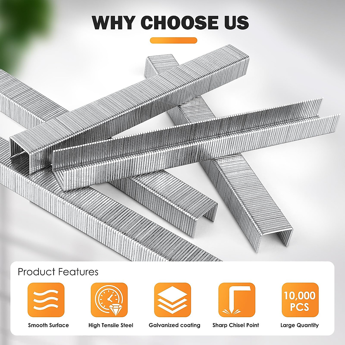 KIMSING 21 Gauge 1/2-inch (12.8mm) Crown Galvanized Upholstery Staples, 80 Series 3/8-inch (10mm) Leg Length Fine Wire Staples for Pneumatic Stapler, Air Staple Gun 10,000 Per Box (1 Box)