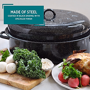 MIRRO 18in Enamel Oval Roaster with Lid, Black