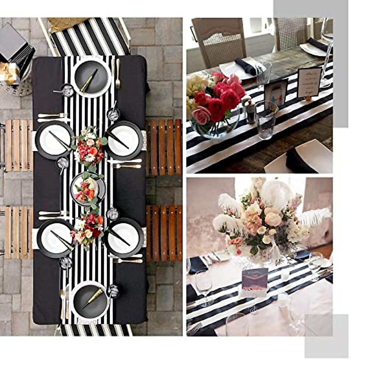 10 Pack Striped Table Runner Polyester Table Decor Classic Black and White Striped Table Runner Modern Elegant Design for Indoor Outdoor Events Banquet Party Wedding (12 x 72 Inch)