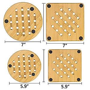 Lawei Set of 8 Bamboo Trivets - Bamboo Hot Pads Trivet with Non-Slip Pads Heat Resistant Pads, for Hot Dishes Pot Bowl