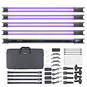 Godox TL60 RGB Tube Light,CRI 96 TLCI 98,Color Temper 2700K~6500K,100% Brightness (LUX),39 FX Effects,2.4G Wireless,Support APP Control/DMX Control (4PCS)