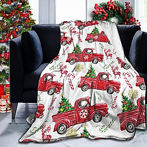 Sofevaim Christmas Blanket Red Truck Christmas Decorations, Bedding Sofa Bed Throw Fluffy Flannel Blanket with Xmas Tree Snowflake Deer Elk New Year Decor Xmas Gift Blankets for Kids Adult 60'' x 50''
