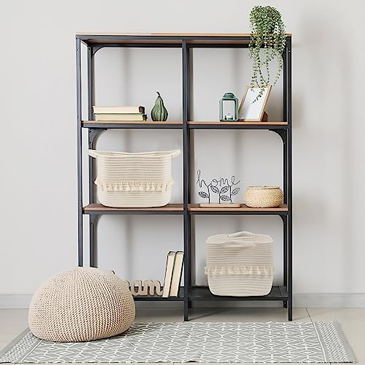 TeoKJ White Cotton Ropen Baskets for Storage, Set of 3 Woven Clothes Basket for Organizing and Storage, Blanket Basket for Living Room Laundry Bathroom Shelves