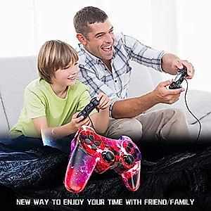 ISHAKO Wireless Controller for PS3 Controller Compatible with Playstation 3 Game Joystick with High-Performance Motion Gamepad 6-axis Double Vibration andCharging Cable(Galaxy)