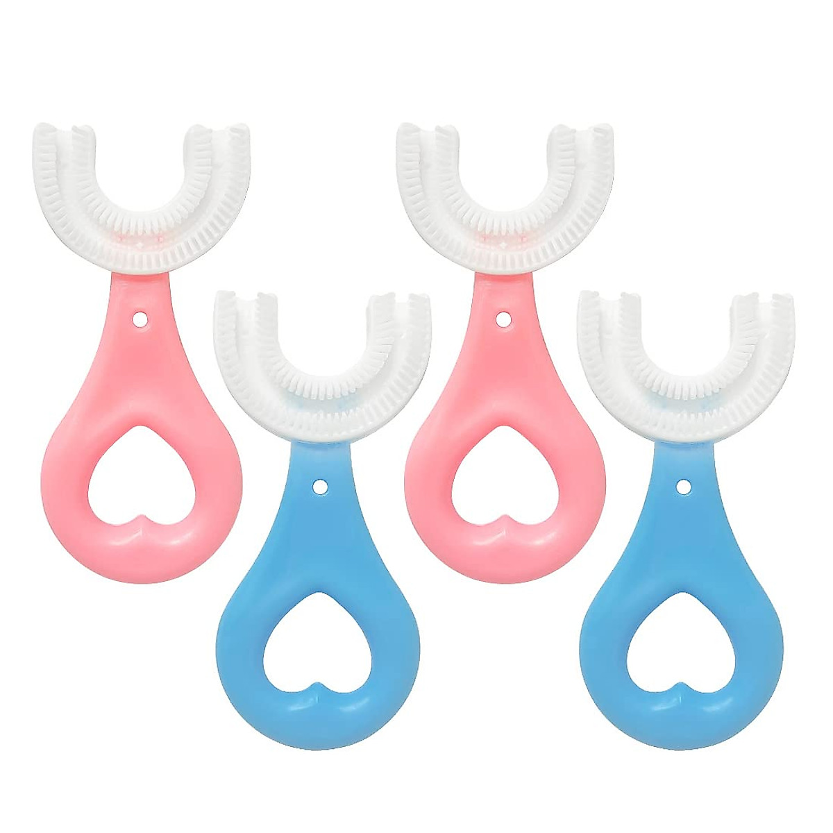 BIOSON 4 Packs Kids U Shaped Toothbrush with Silicone Bristles Massage Toddler Toothbrush, 360° All-Round Oral Cleaning Tooth Brush Whole Mouth U-Shaped Training Toothbrushes for Kids Childrens