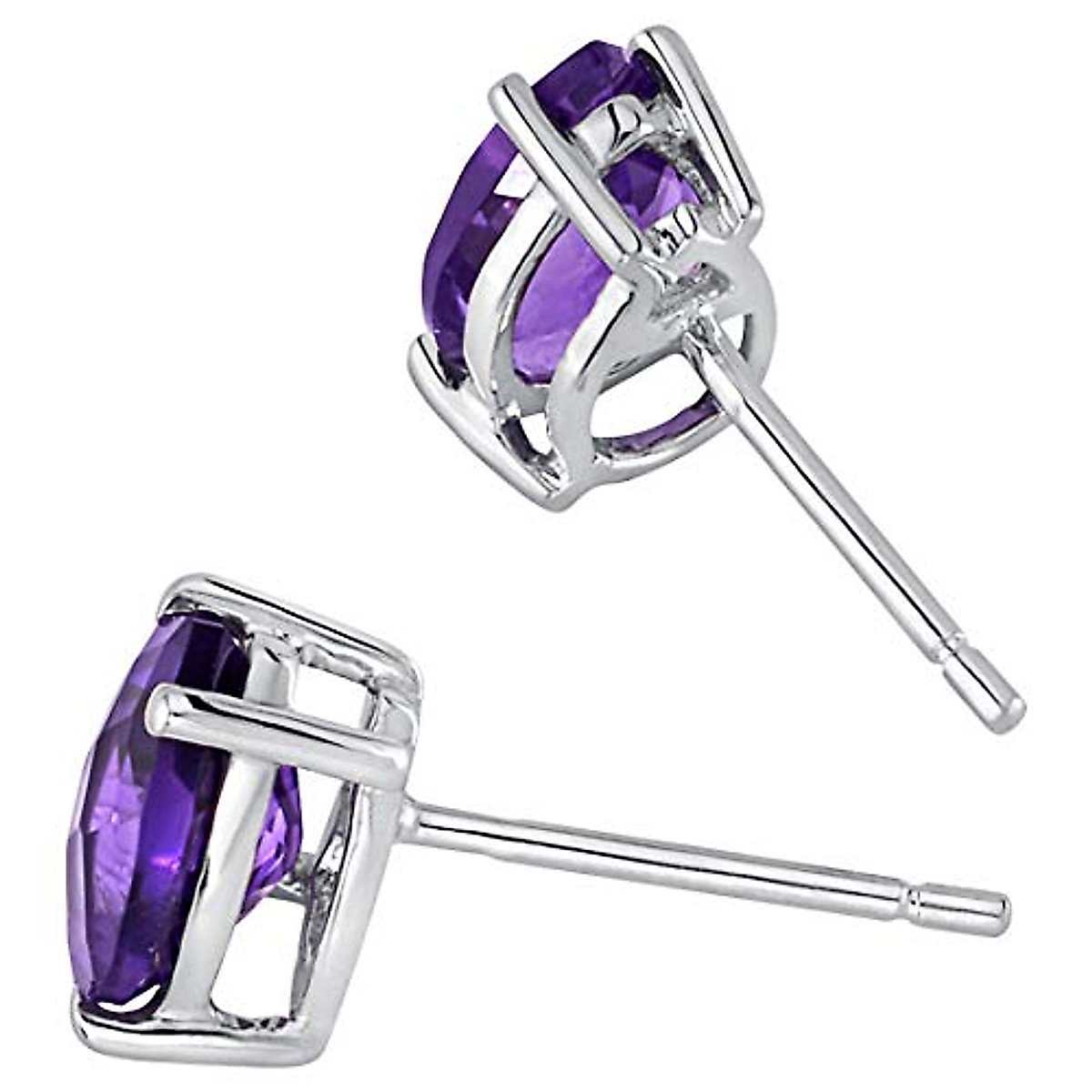 Peora Solid 14K White Gold Amethyst Earrings for Women, Genuine Gemstone Birthstone Solitaire Studs, 7x5mm Pear Shape, 1 Carat total, Friction Back